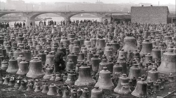 Prague, July 1942. Germans collecting bells from Bohemia and Moravia ...