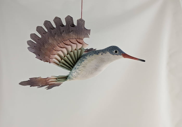 Violet crowned hummingbird - fan carving - 9GAG
