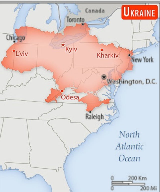 Ukraine size compared to the US. - 9GAG