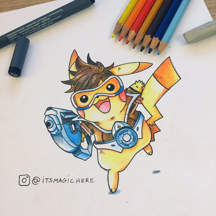 Drew a Pikachu/Tracer mashup! :D - 9GAG