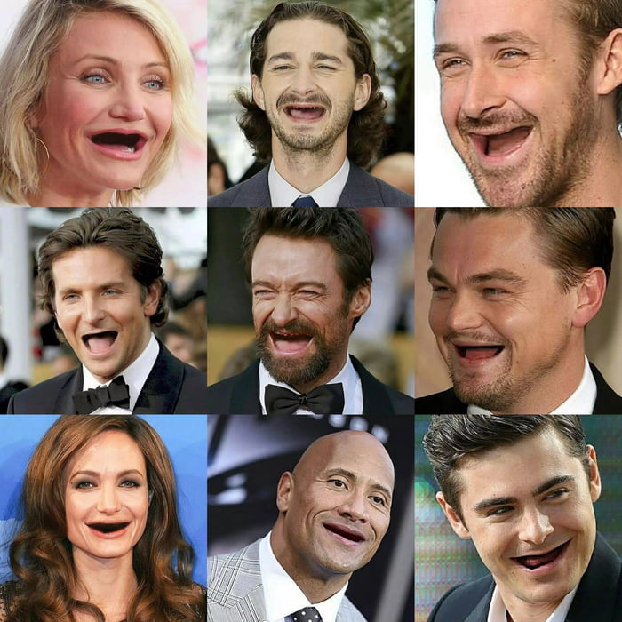 A picture of actors without teeth (my favorite is the Rock) - 9GAG