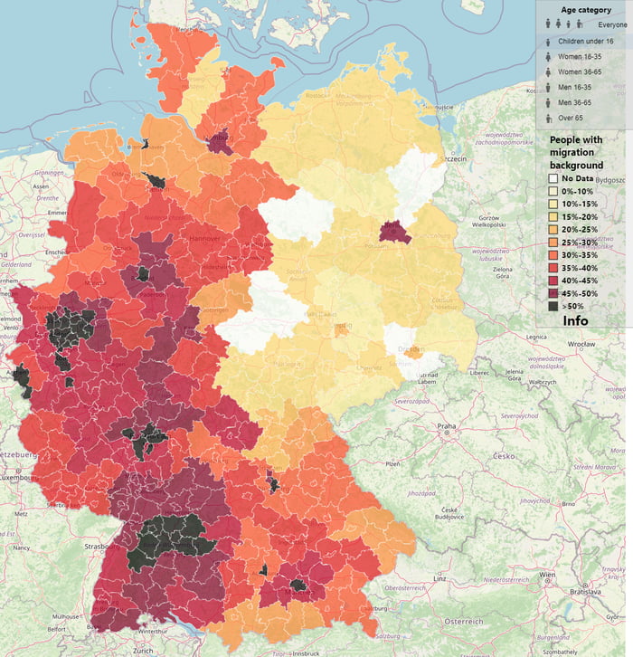 (Western-)Germany is cucked. The map illustrates the percentage of ...