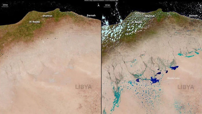 Abnormal rains in Libya flooded dry lakes and river beds. - 9GAG