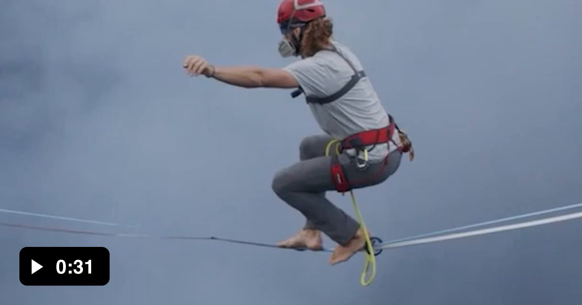Big NOPE! Longest slackline walk over an active volcano 261 m 856 ft by ...