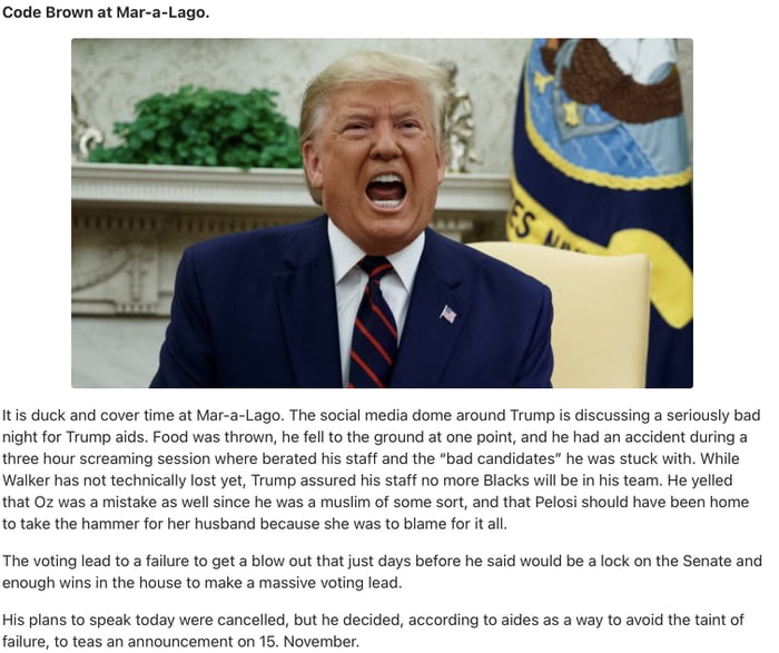 Code Brown, according to his aides. You try being yelled at for three ...