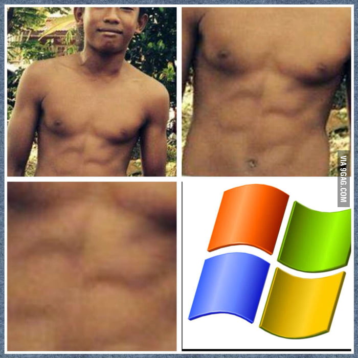 This guy's abs looks like windows logo - 9GAG