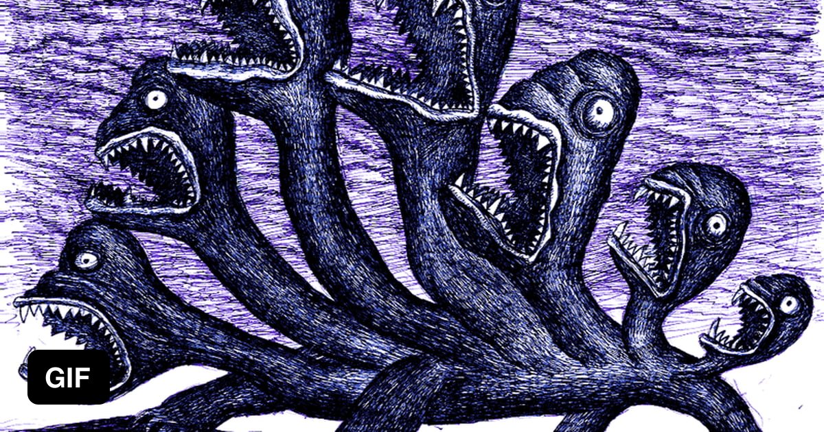 Hand-drawn "3D" monster gif - 9GAG