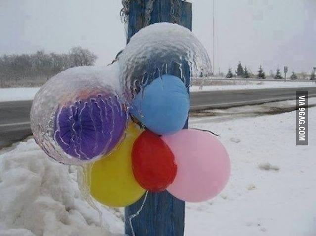 This is what happens when balloons freeze and loose air. - 9GAG