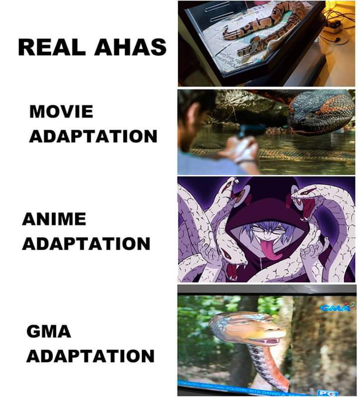 AHAs=snake in English GMA= a TV show in Philippines - 9GAG