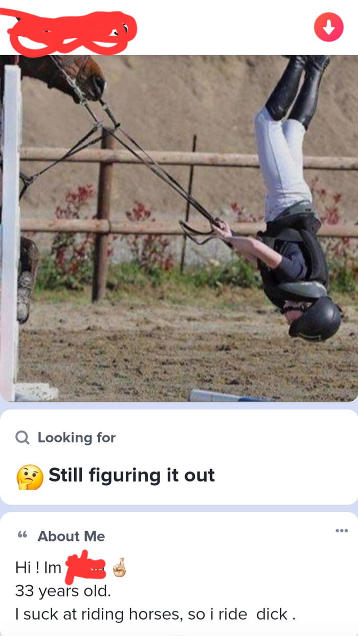 Yee-Haw. Her profile is 4 pictures of her falling off a horse. - 9GAG