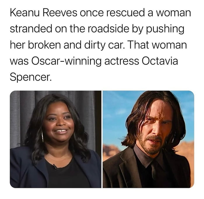 Just another day being Keanu Reeves, helping out stranded Oscar winners. - 9GAG