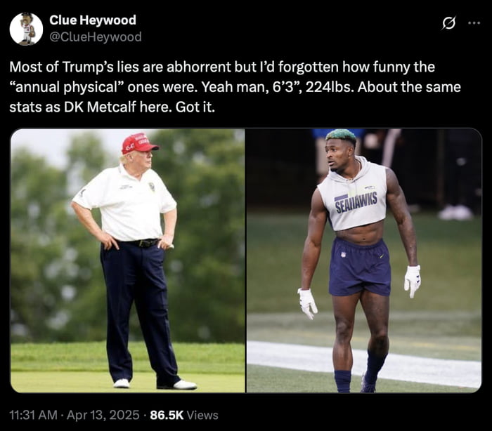 Turns out the physical stats of Trump and wide receiver DK Metcalf are ...