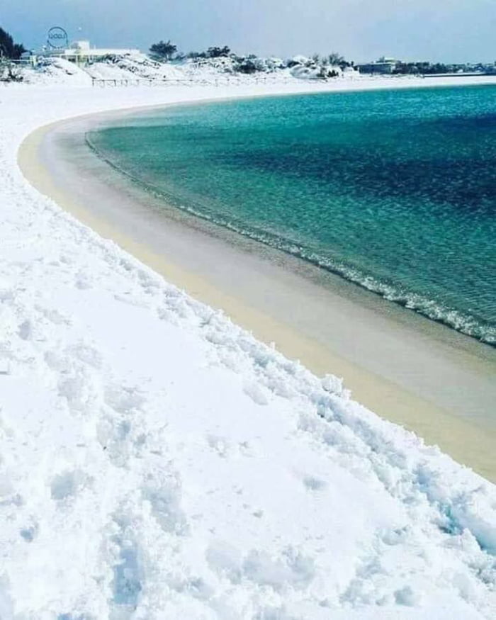 When snow meets the sea Greece today. - 9GAG