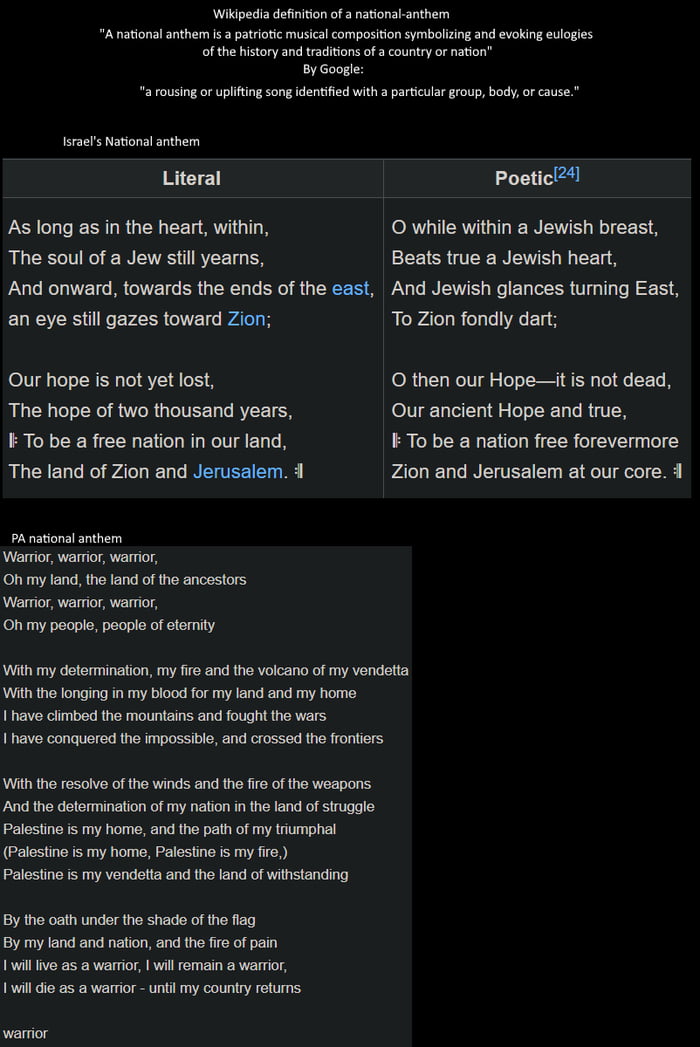 Interesting national anthem comparison : Israel and PA - 9GAG
