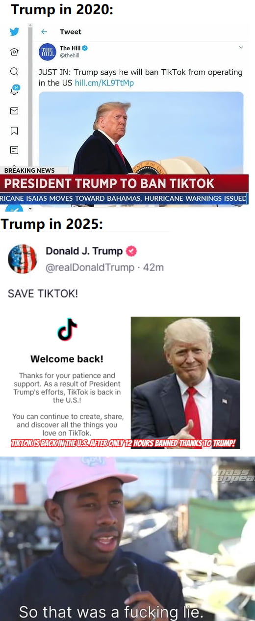 Yes yes I know it is the dems fault that he cannot ban tiktok. - 9GAG