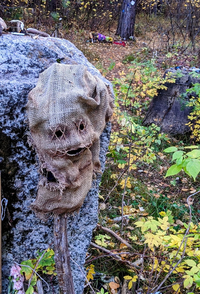 This sack cloth mask in a forest cemetery - 9GAG