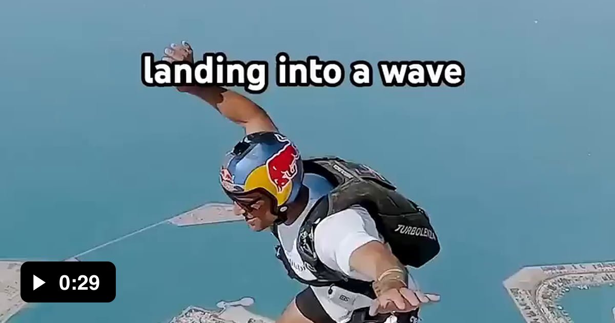 Skydiving into a wave and then surfing - 9GAG
