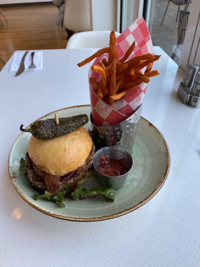 Burger and sweet potato fries at the Columbus Museum of Art's Schokko ...