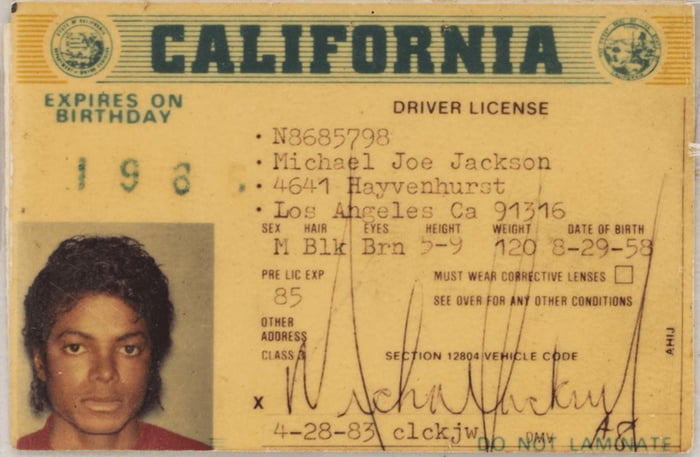 Michael Jackson’s drivers license. - 9GAG