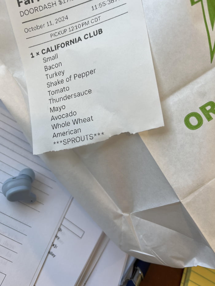 Ordered two sandwiches and the driver took one and tore it off the ...