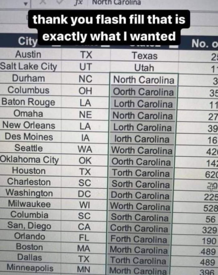 Flash fill is doing its best, bless its heart - 9GAG