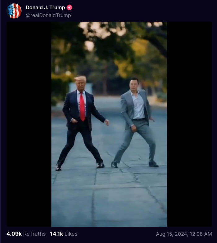 Donald Trump posted an AI Video of him and Elon dancing to Stayin ...