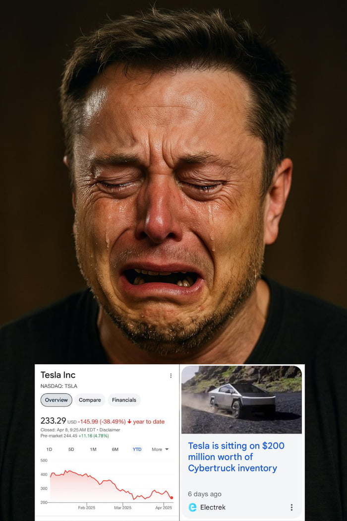 Day 1 of posting a picture of Elon Musk crying somewhere online until he cries about it. - 9GAG