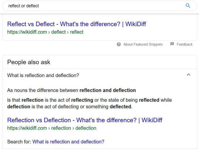 Trying to look up the difference between reflect and deflect.. Probably ...