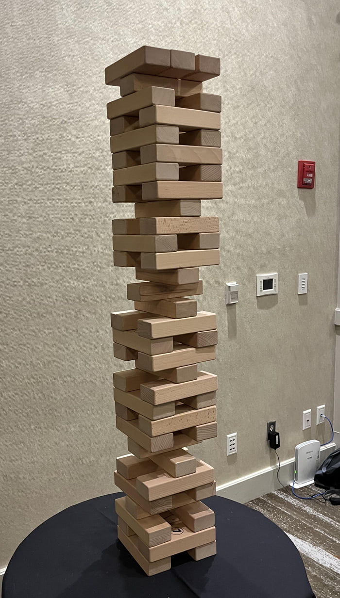Played jumbo Jenga to a draw today… - 9GAG