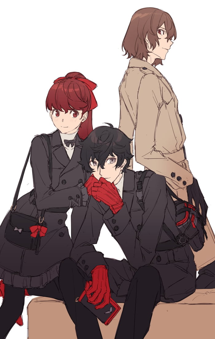 Posting Persona pics daily. Day 1749: P5R Kasumi, Joker and Akechi - 9GAG