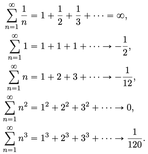 Infinite sums often used in string theory (defined by Zeta function ...