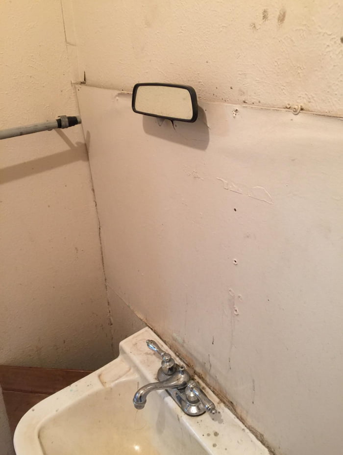 Bathroom mirror in mechanics restroom - 9GAG