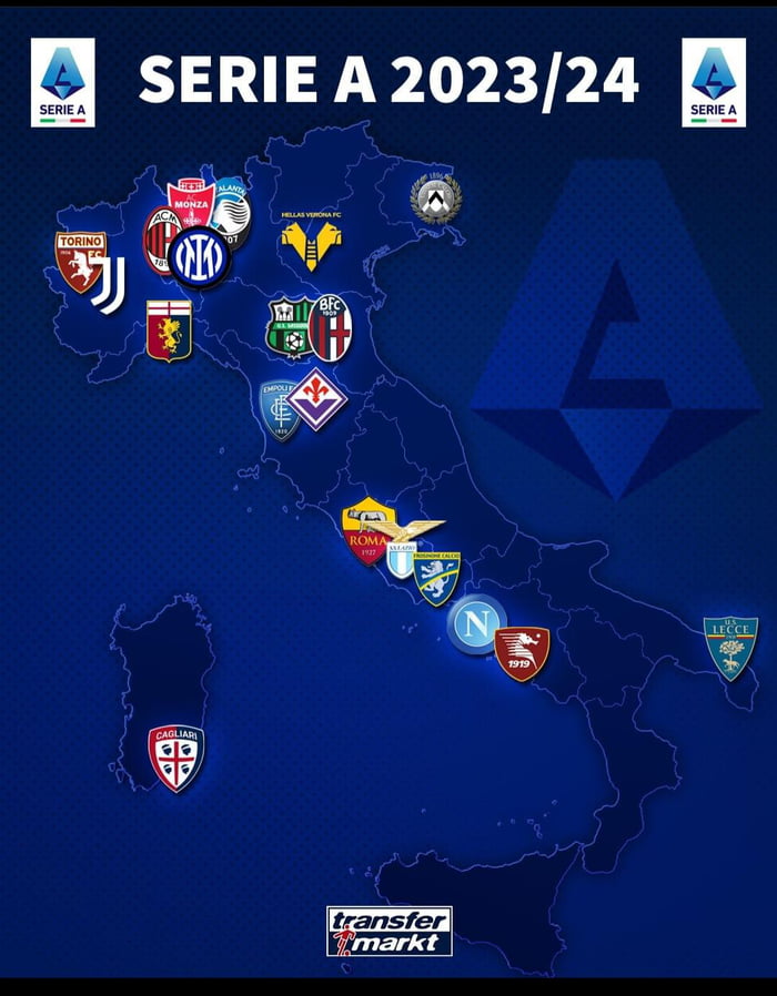 Location of serie A teams for the 23/24 season - 9GAG