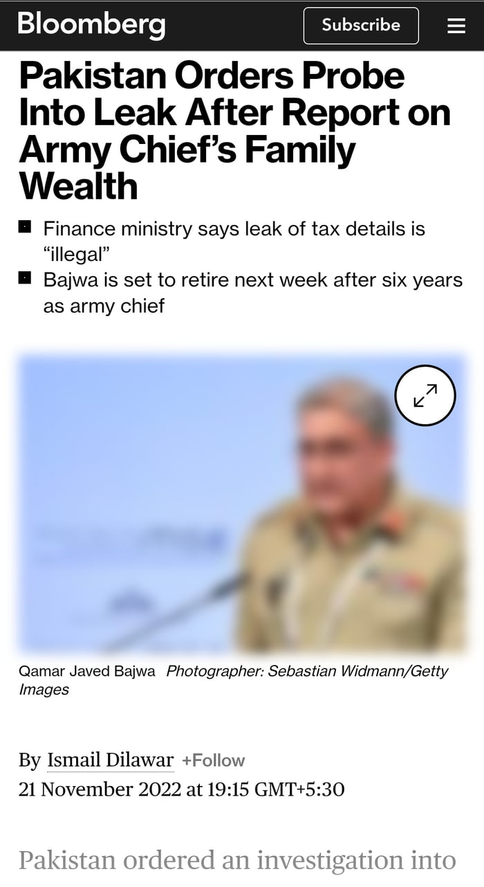 A Pakistani investigative news outlet published a report about Army chief and his family ...