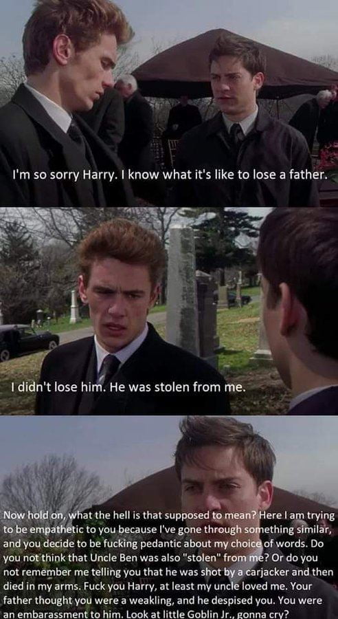 Harry is an ass hole and dismissed Peter's empathy. - 9GAG