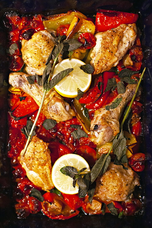 For tonight - Chicken with peppers, lemon and mint, from Nigel Slater's ...
