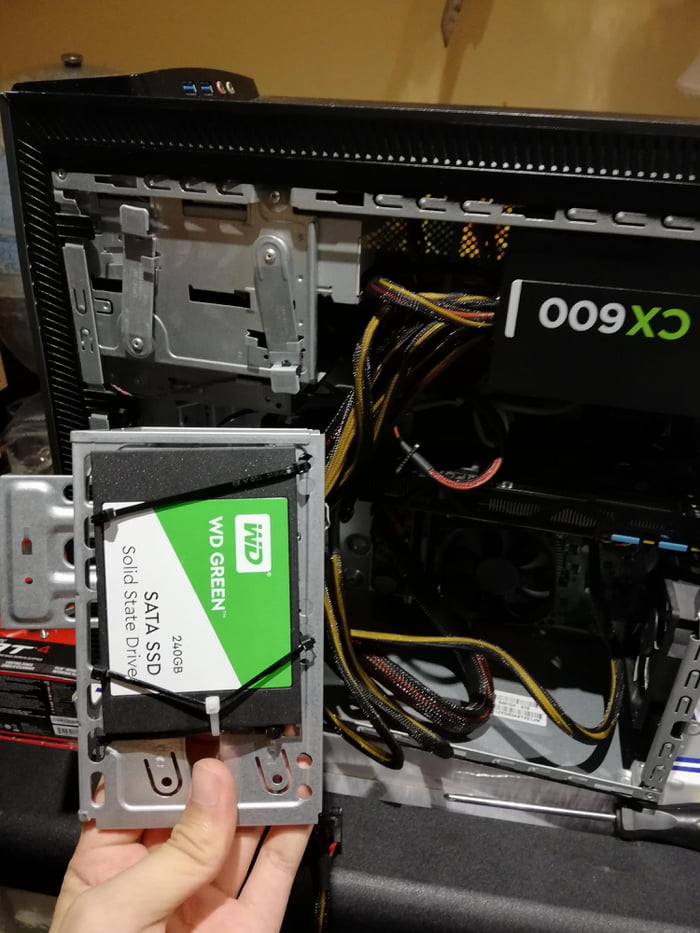 How do you mount an SSD to a 15+ year old PC? Zip ties. - 9GAG