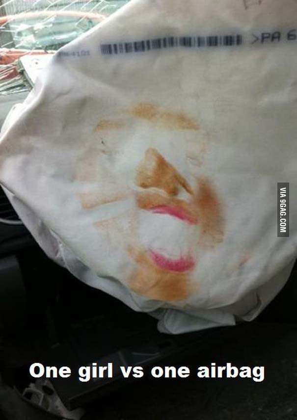 One girl vs one airbag. - 9GAG