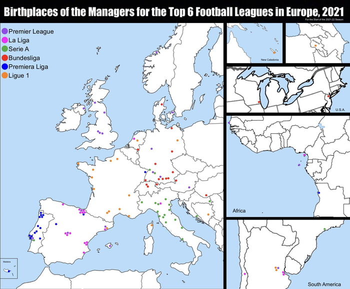 Birthplaces of Managers for the Top 6 Leagues in Europe - 9GAG