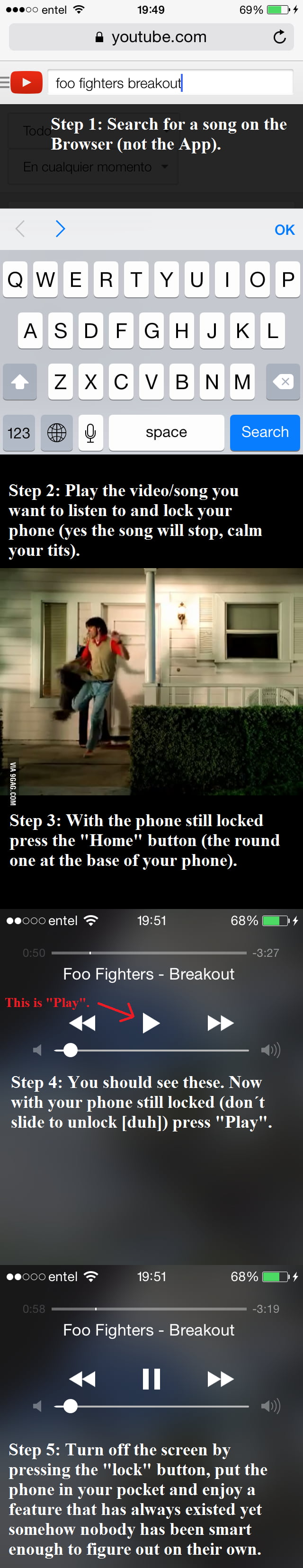 Tutorial: How to listen to YouTube with your phone locked. Yes, it is possible! - 9GAG