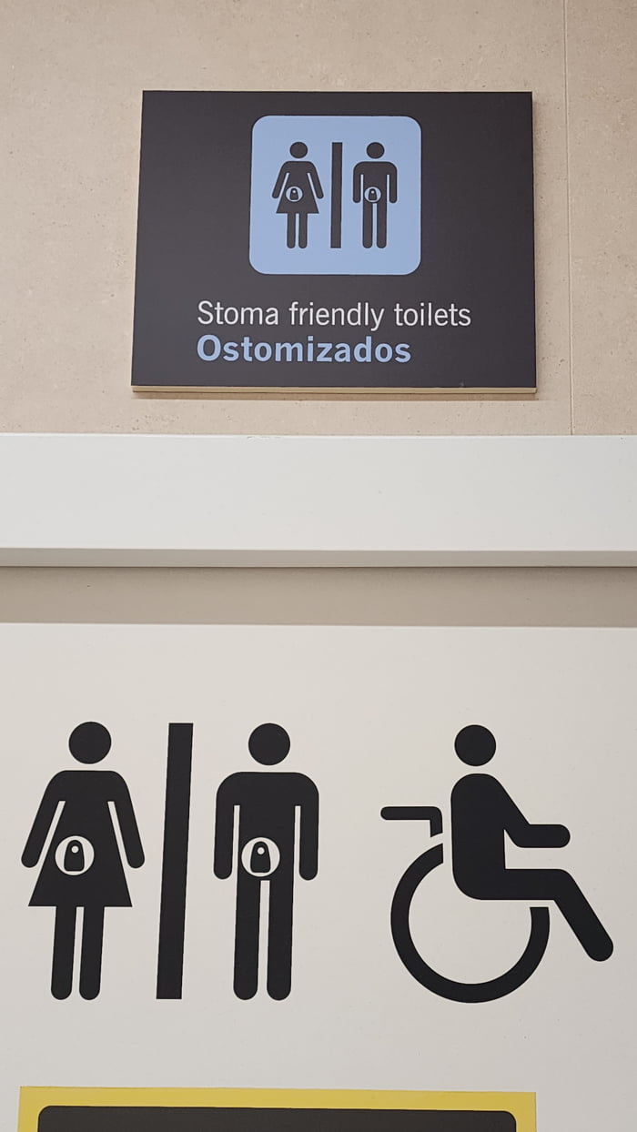 Sign for stoma friendly toilets at the airport in Madrid - 9GAG