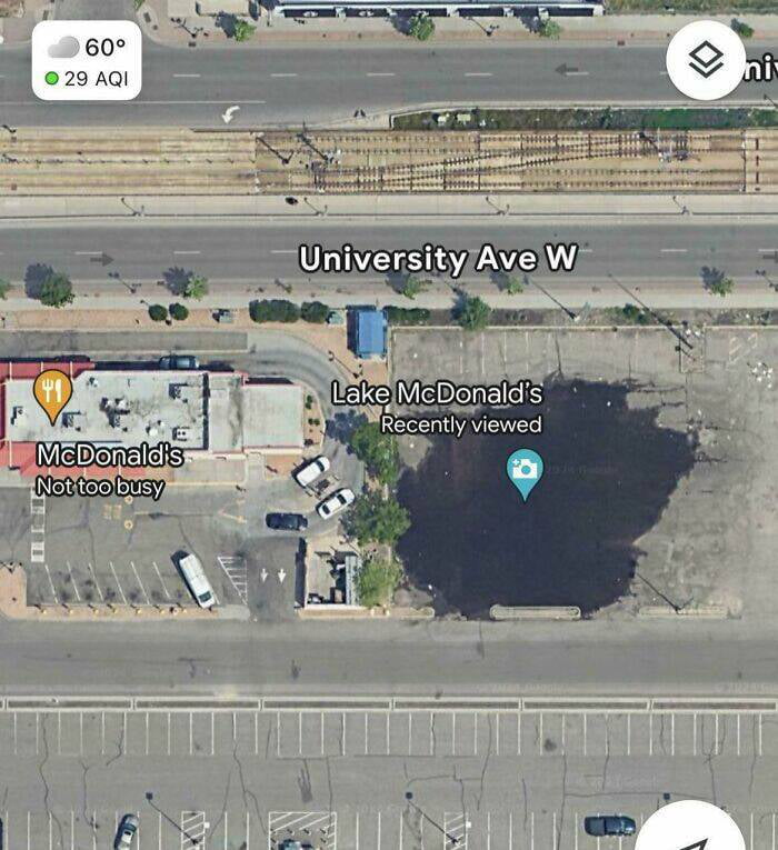 The Parking Lot By My House Has Been Flooded Long Enough For Google Maps To Recognize It As The ...