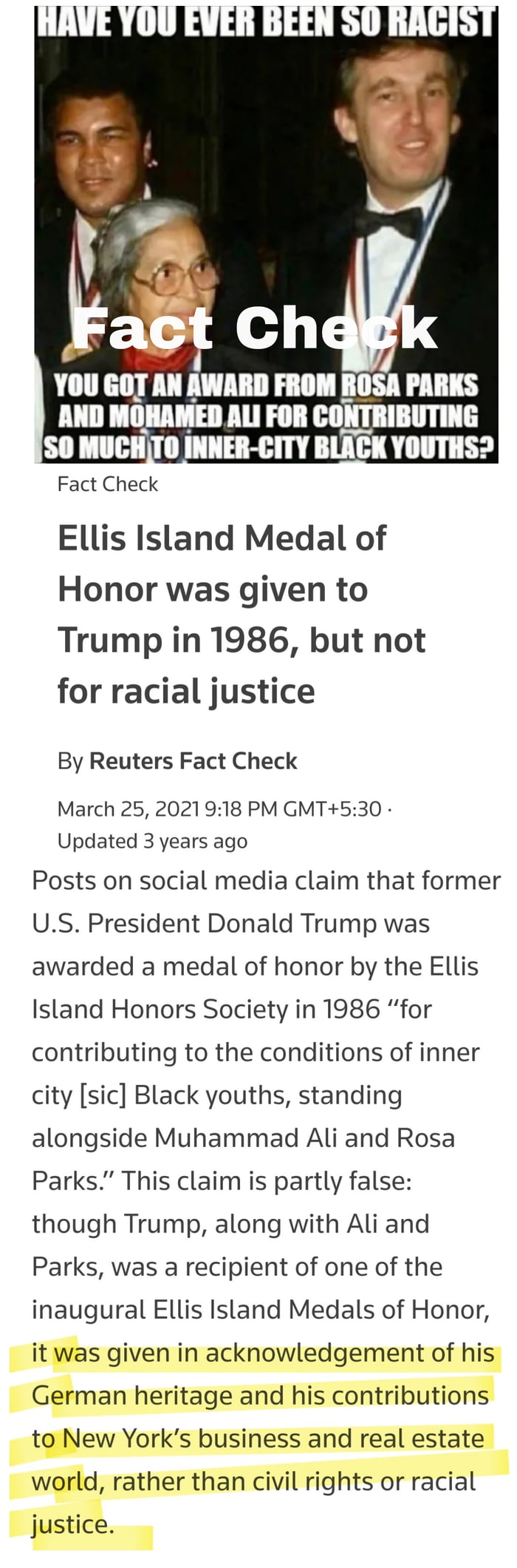 Did Trump get an award from Rosa Parks for helping black youth? - 9GAG