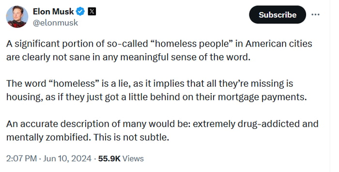 Elon Musk is now dehumanizing the homeless and the drug addicted. - 9GAG