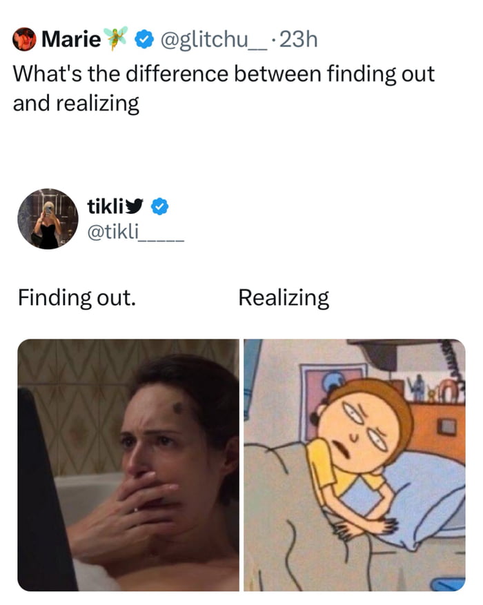 That moment you find out vs. the slow burn of realization. - 9GAG