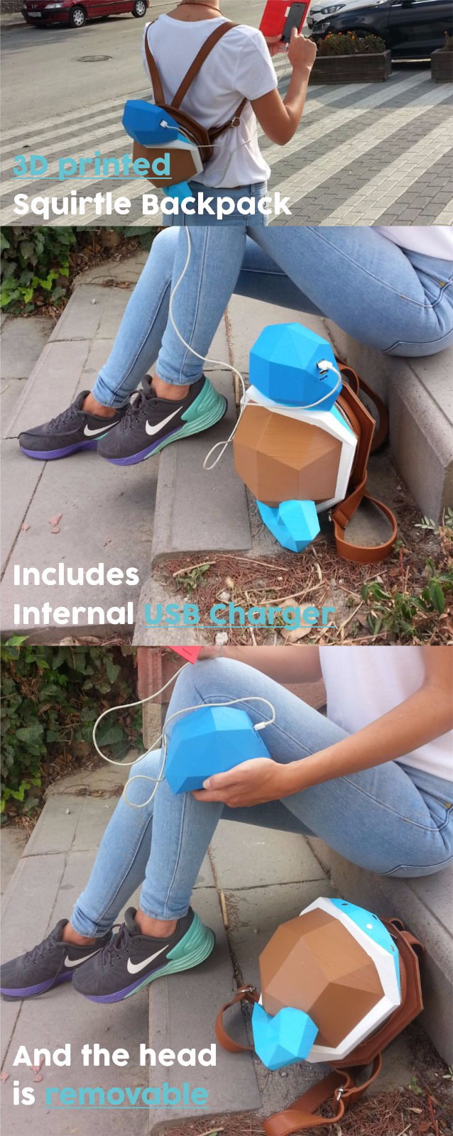 Non-stop Pokémon Go! 3D Print Squirtle Backpack w/ USB Charger! 💙 - 9GAG