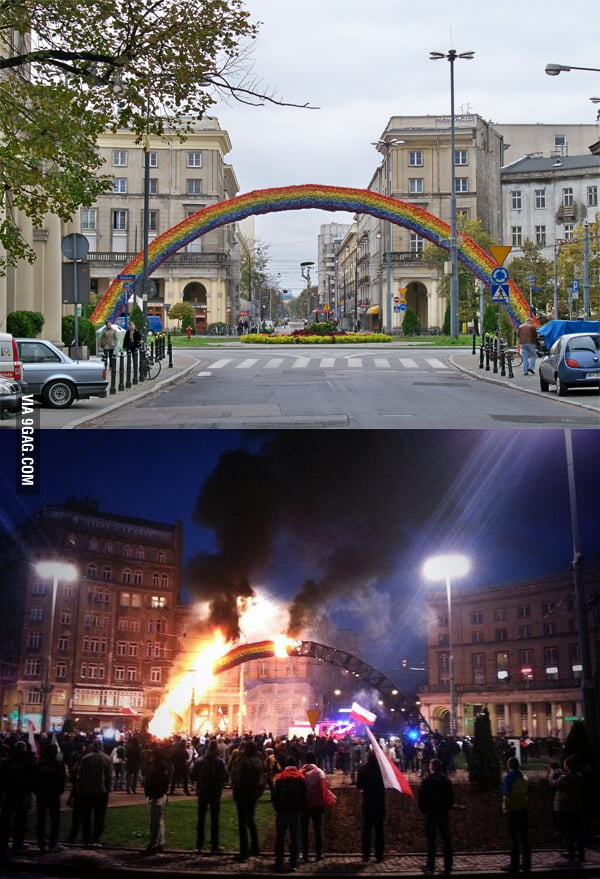 So in Warsaw where I live (capital of Poland) there was a rainbow installation, right wing ...