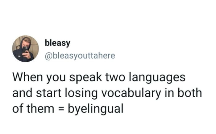 Add this word to your vocabulary "Byelingual", you will need it someday ...