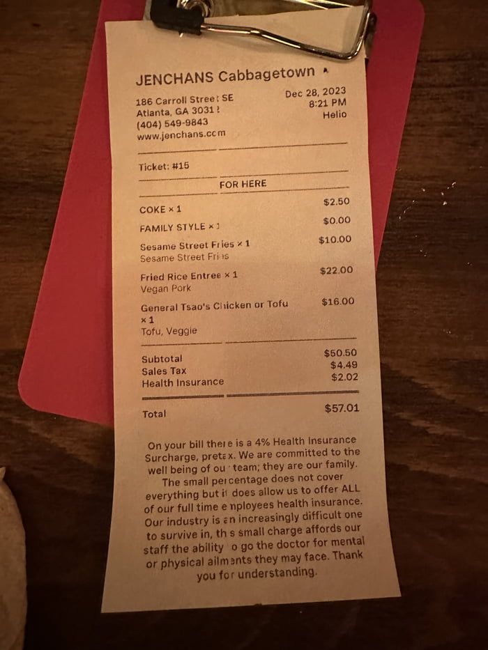 This restaurant charged me a health insurance fee - 9GAG