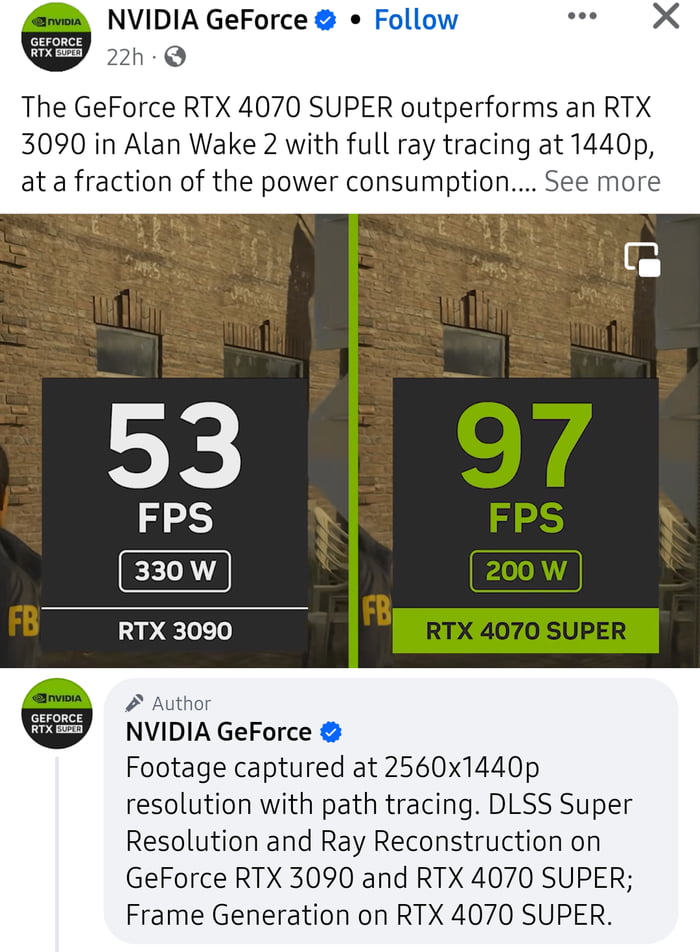 Nvidia being NVidia, 4070 super>3090. - 9GAG